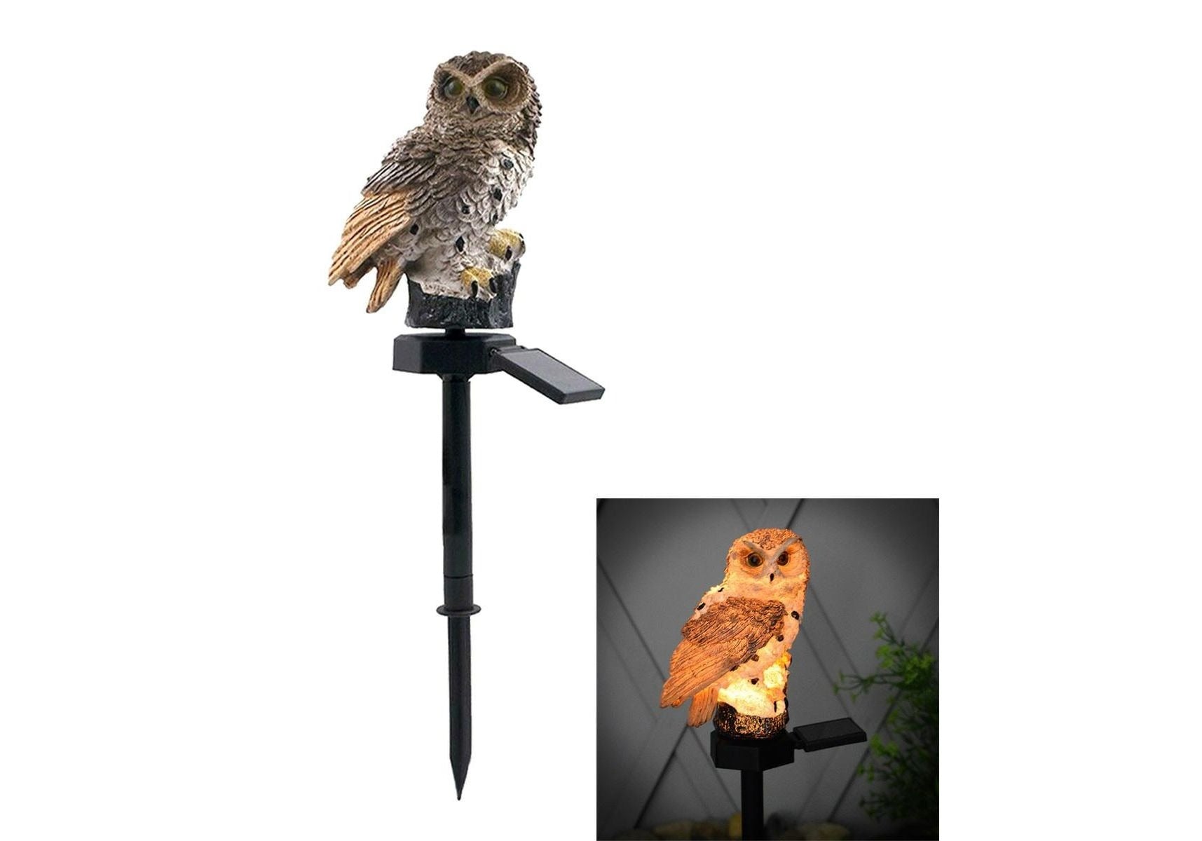 Solar LED uiltje bruin - Neutraal wit - Met schemersensor en prikpen ...